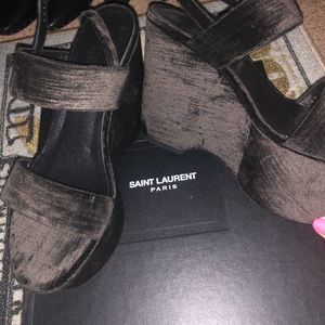 Yves Saint Laurent | Shoes | Ysl Saint Laurent Double Band Wedge Sz 4 ...